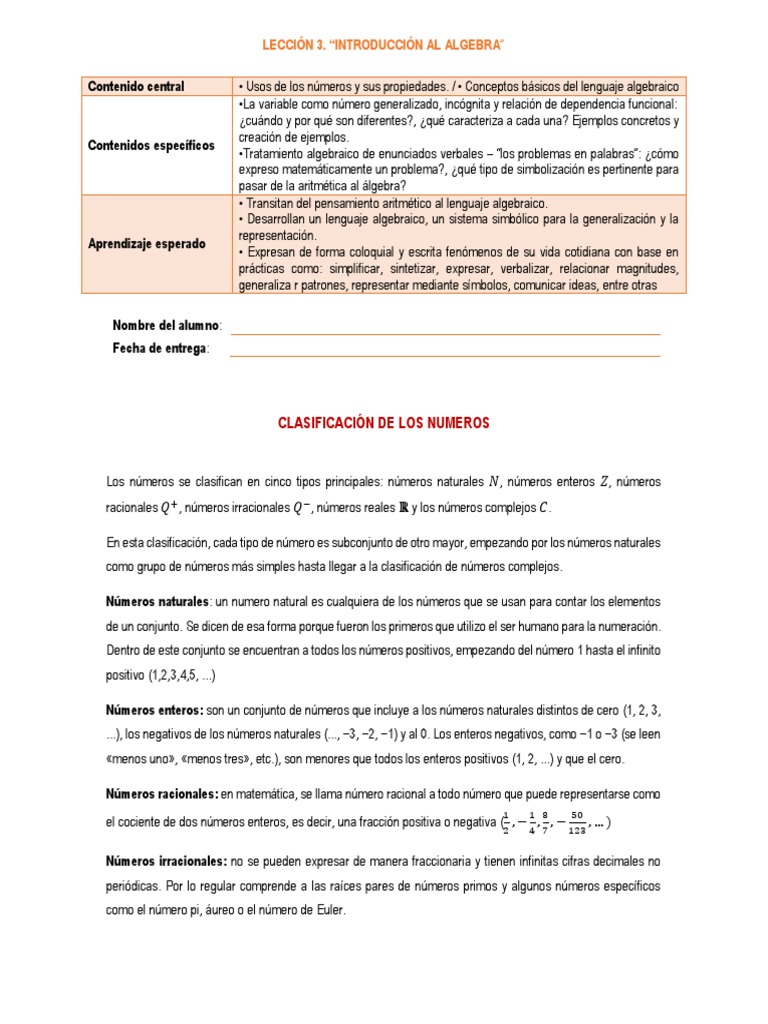 Lección 3. Introducción Al Algebra | Descargar gratis PDF | Números ...