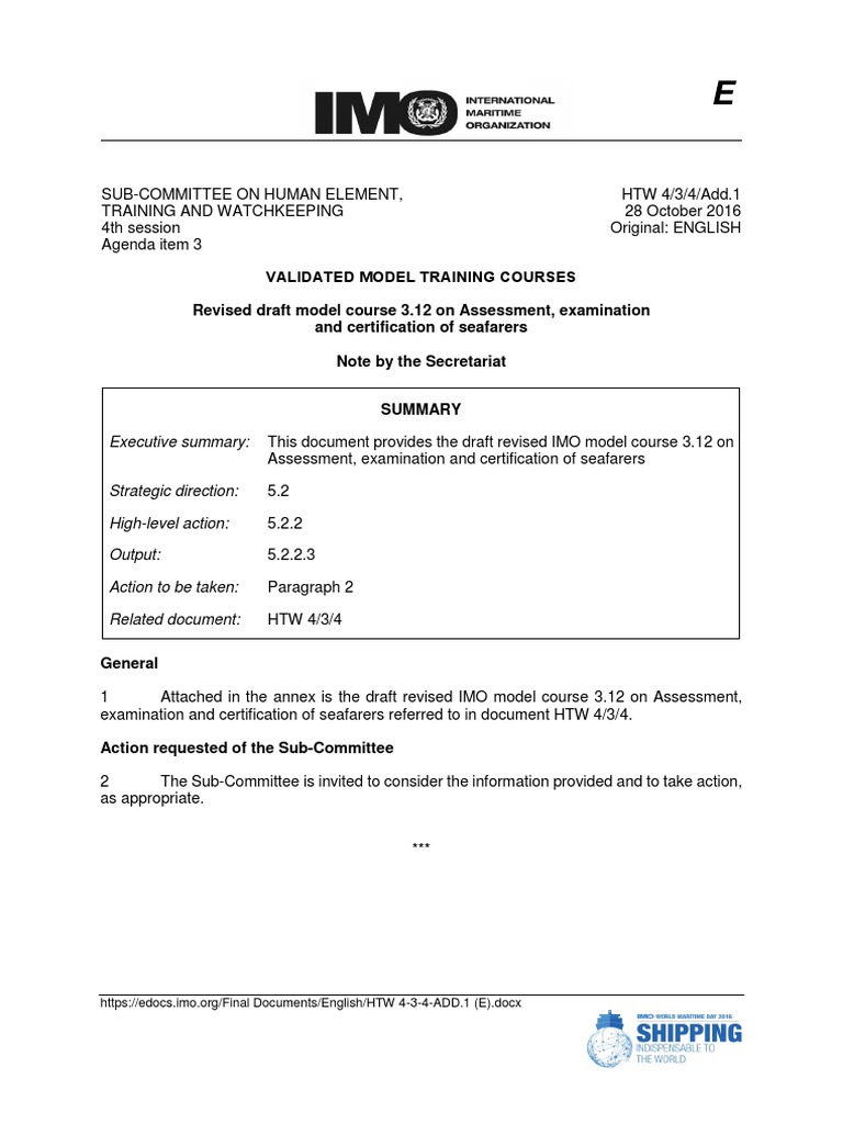 Assessment, Examination and Certification of Seafarers - IMO Model ...