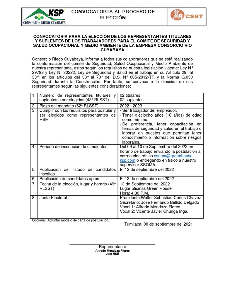 Convocatoria Proceso Eleccion SI | PDF | Gobierno | Elecciones