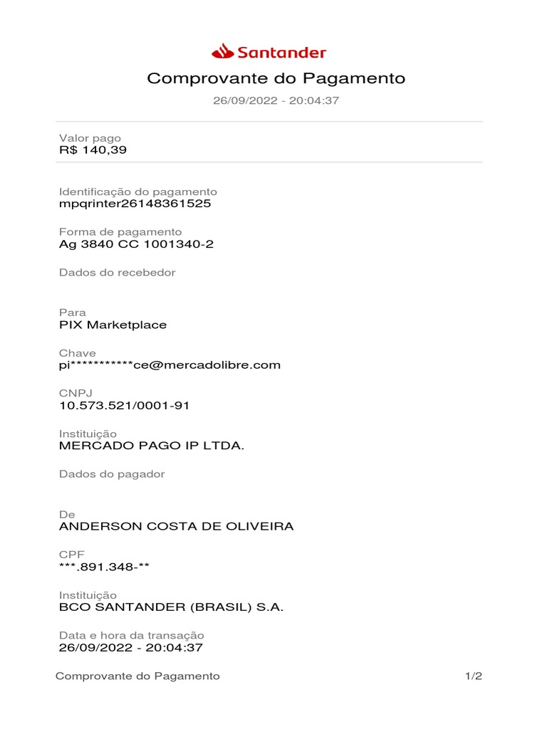 Comprovante Do Pagamento 1/2 | PDF