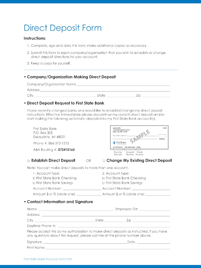 FSB Switch Kit Direct Deposit Form | PDF