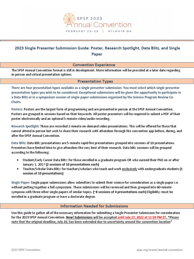 2023 Single Presenter Submission Guide | PDF | Psychology | Cognitive ...