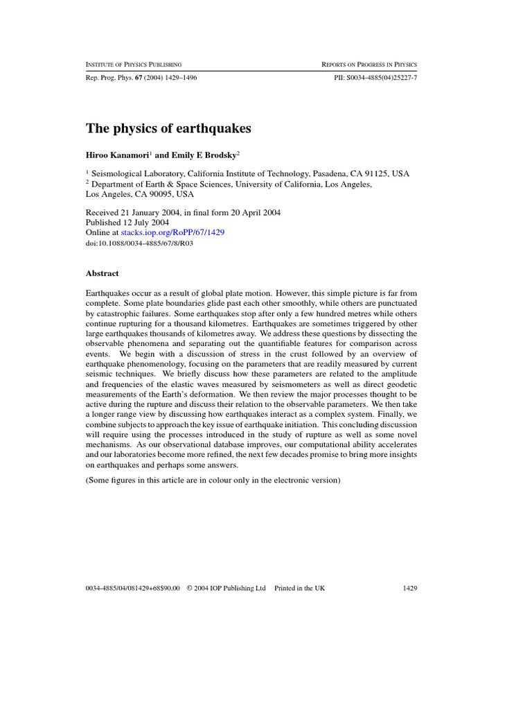 Kanamori Brodsky 2004 | PDF | Earthquakes | Moment Magnitude Scale