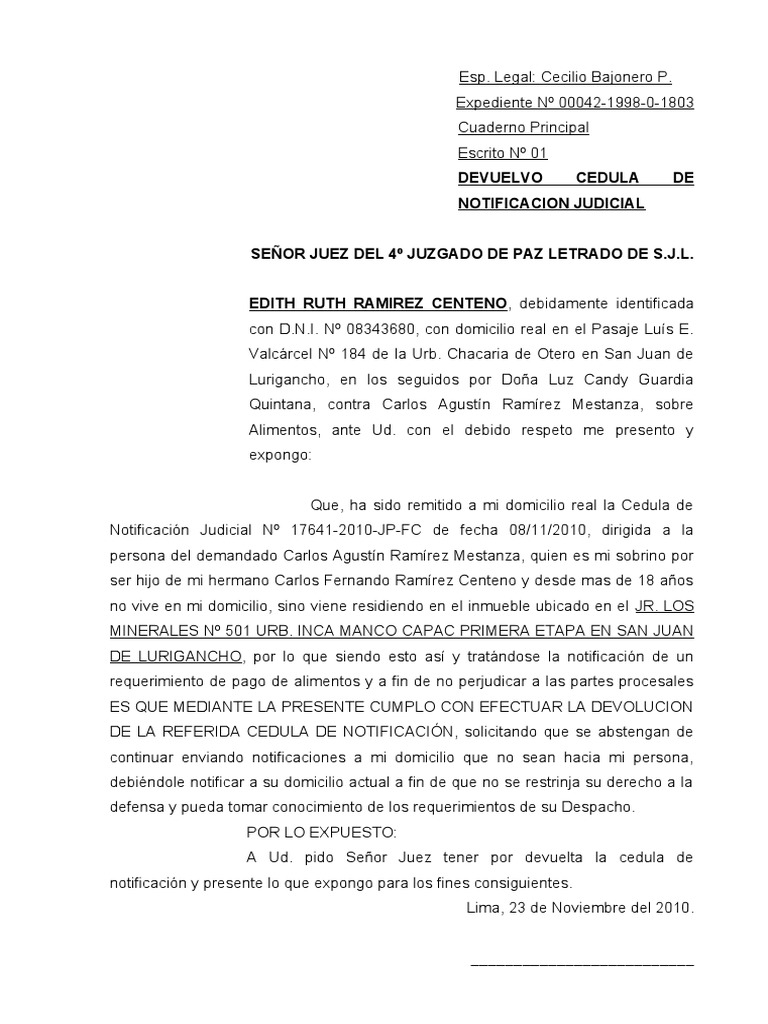 Devuelvo Cedula de Notificacion Judicial | PDF Devuelvo Cedula de Notificacion Judicial | PDF