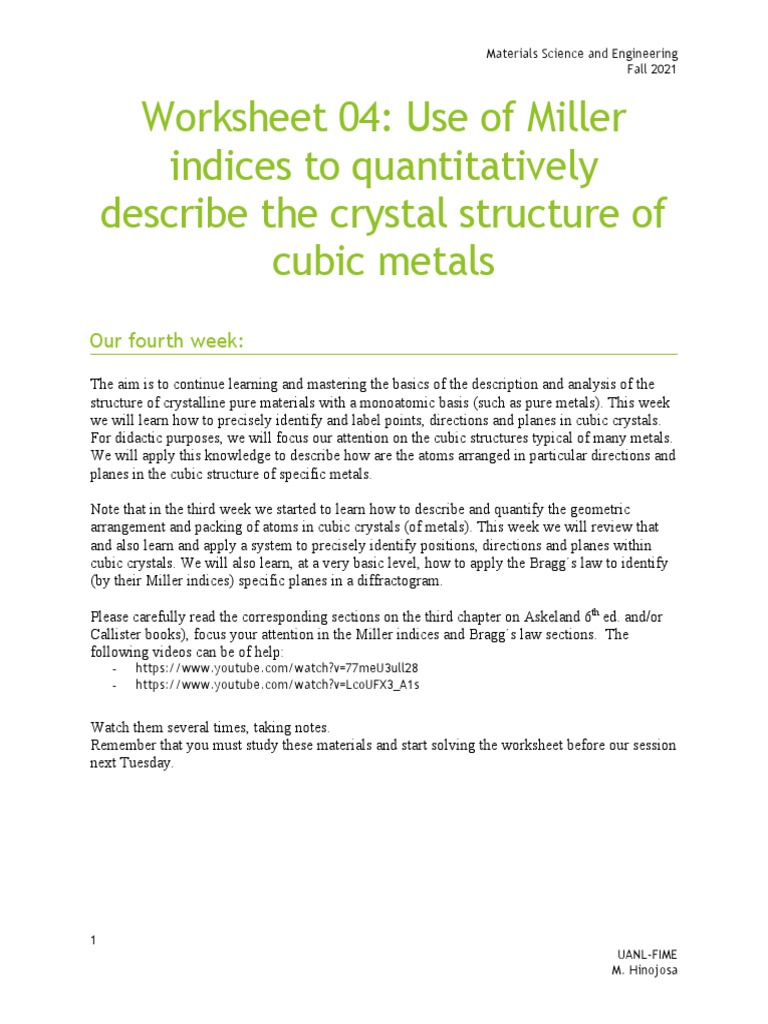 Worksheet 4 | PDF | Crystal Structure | Crystal