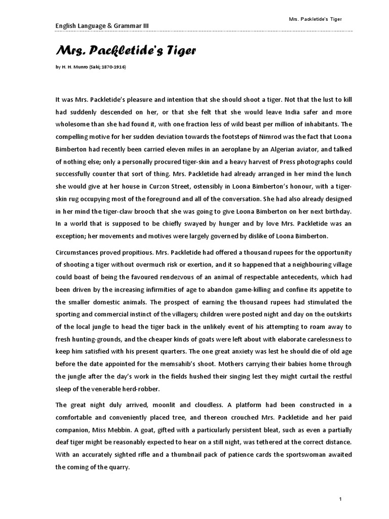 LG3 - Mrs. Packletide's Tiger | PDF