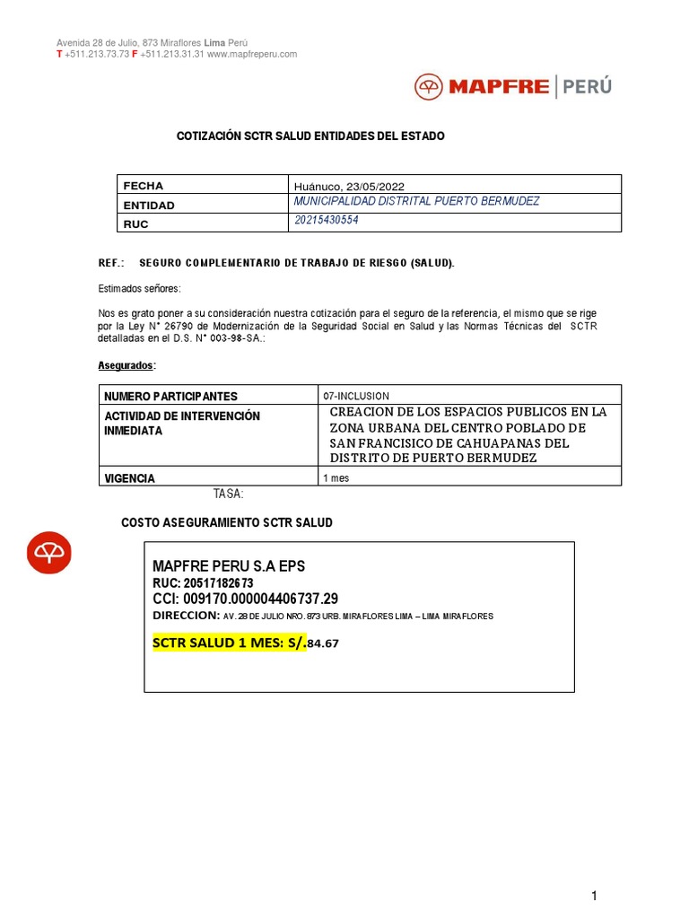 7 Cahua SCTR - Mapfre Salud | PDF | Lima | Ciencias de la Salud