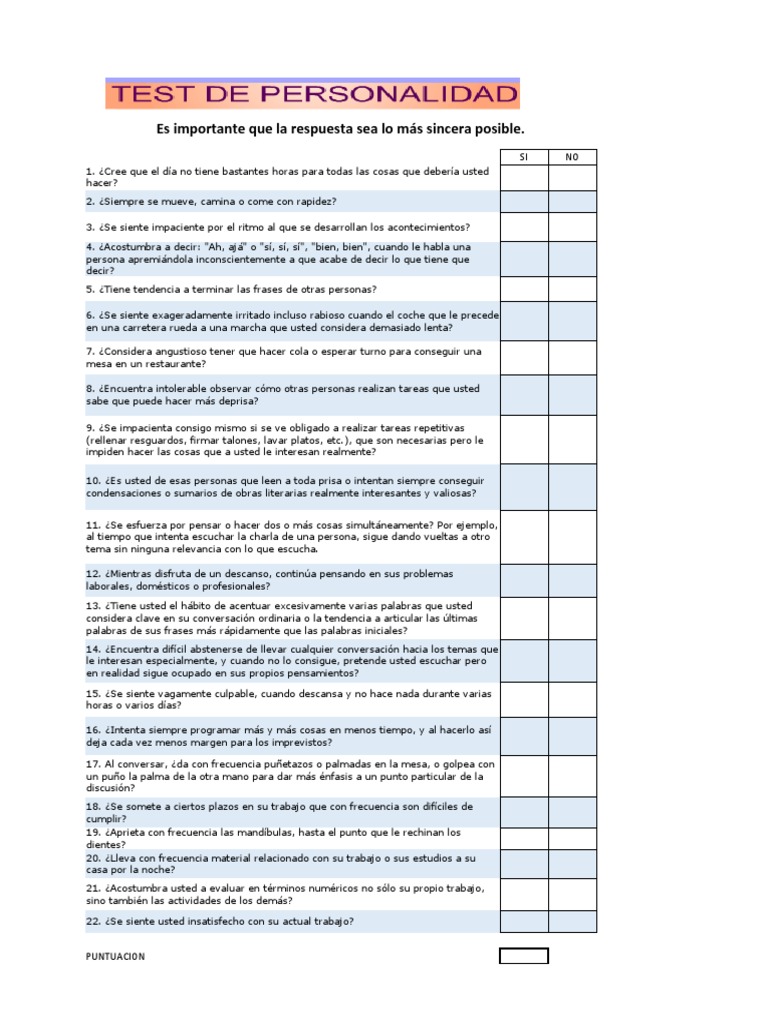 Test de Personalidad | PDF | Crecimiento personal y profesional | Artes ...