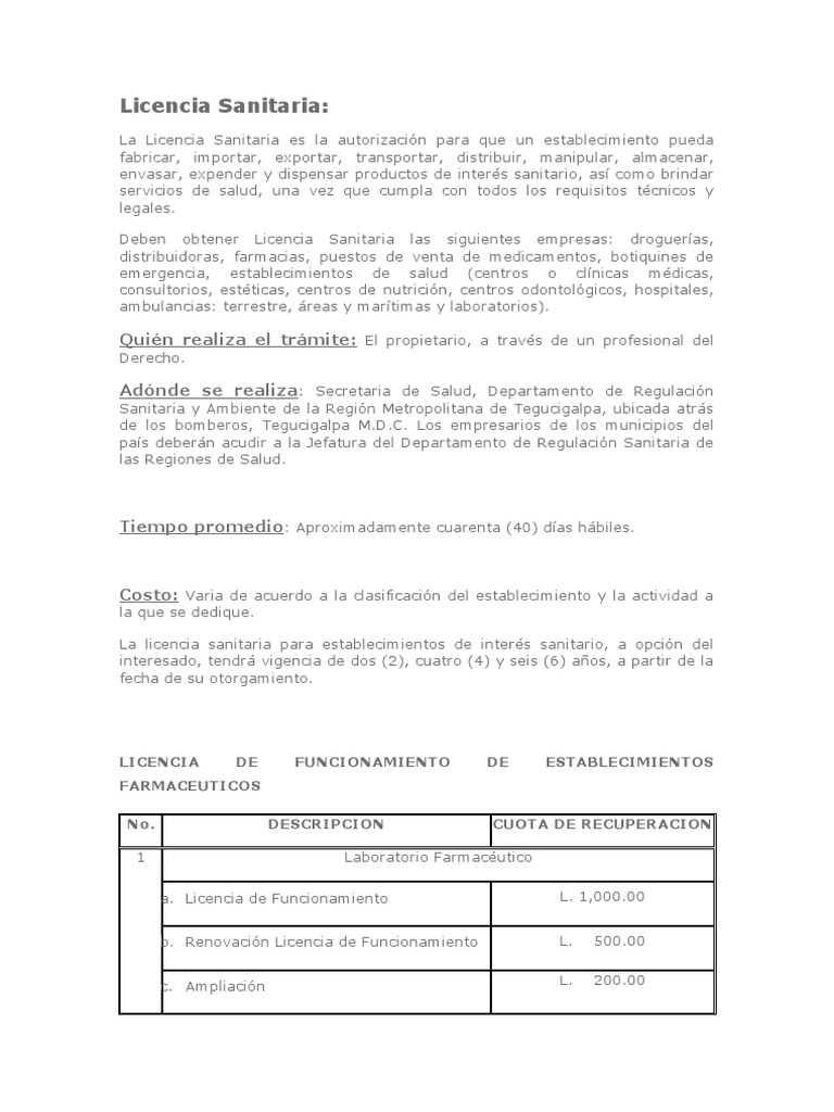 Licencia Sanitaria | PDF | Farmacia | Servicios públicos