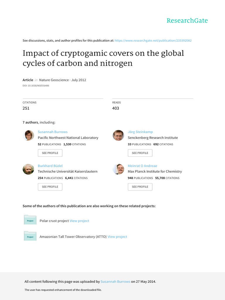 Impact of Cryptogamic Covers On The Global Cycles | PDF | Carbon Cycle ...
