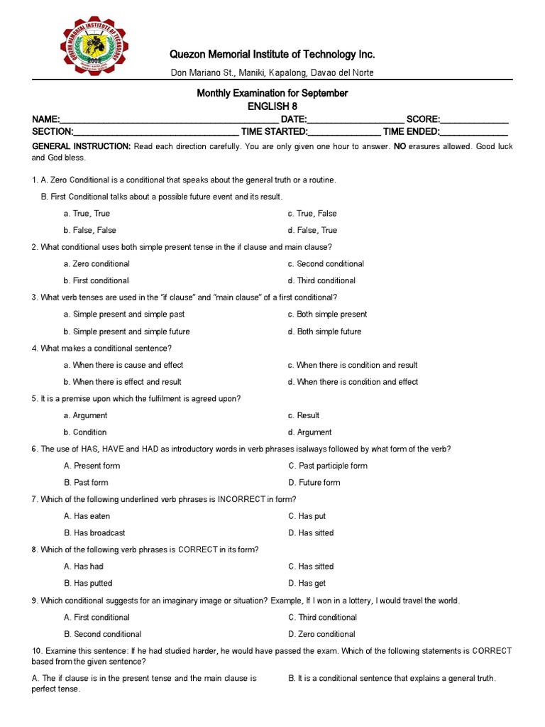 English 9 2nd Monthly Exam | PDF | Verb | Syntax