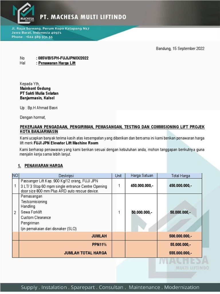 Penawaran Harga Lift FUJI JPN | PDF | Teknologi & Rekayasa