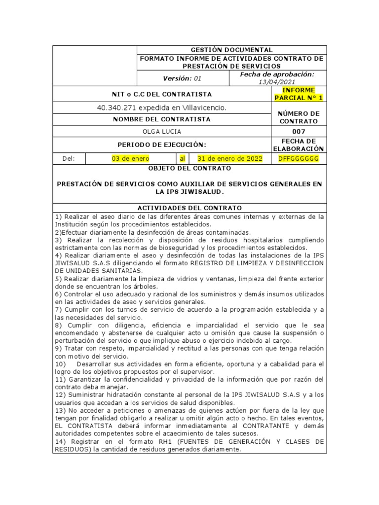 Formato de Informe de Actividades de Ips | PDF | Residuos | Privacidad