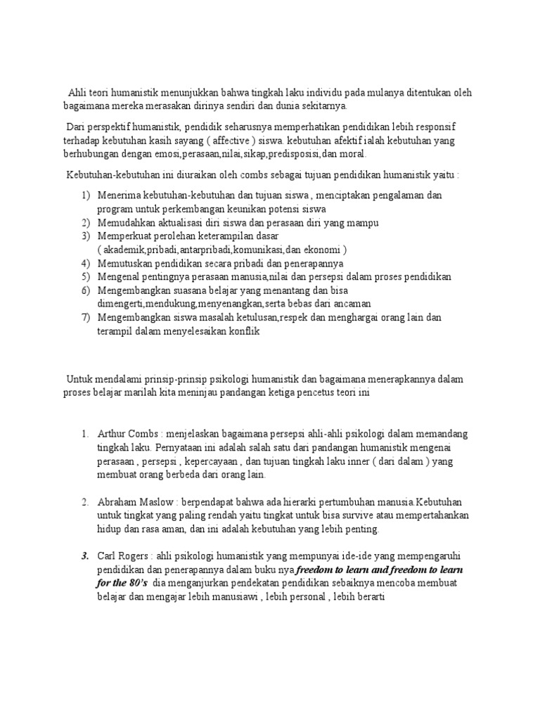 Teori Humanistik | PDF | Karier & Perkembangan