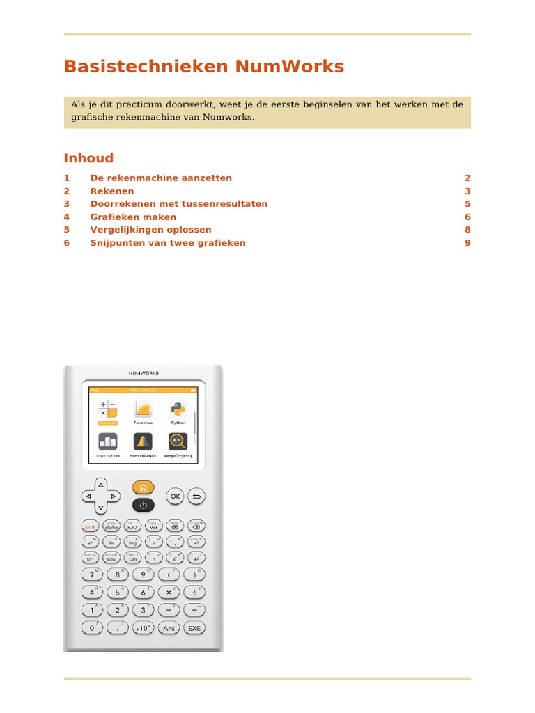NumWorks Grafische Rekenmachine, Basistechnieken | PDF