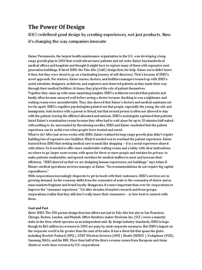 The Power of Design - IDEO | PDF | Kaiser Permanente | Patient