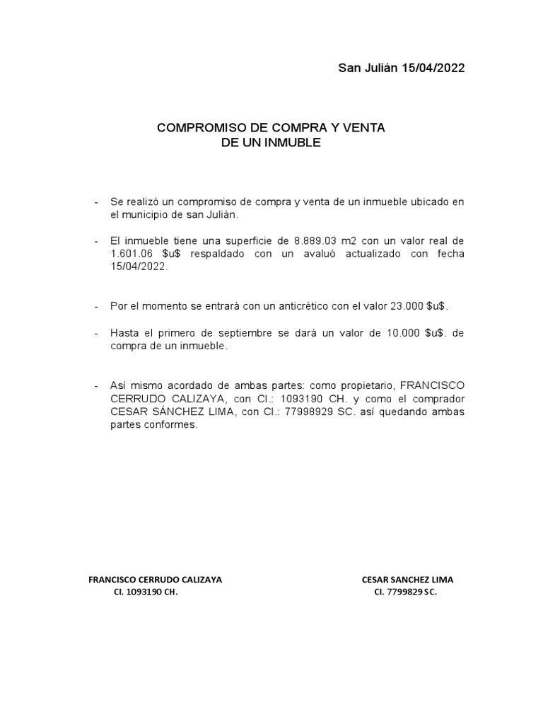 Compromiso de Compra y Venta | PDF