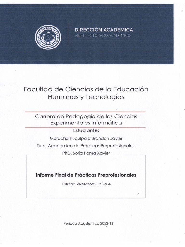 Informe Final de Practicas Preprofesionales | PDF