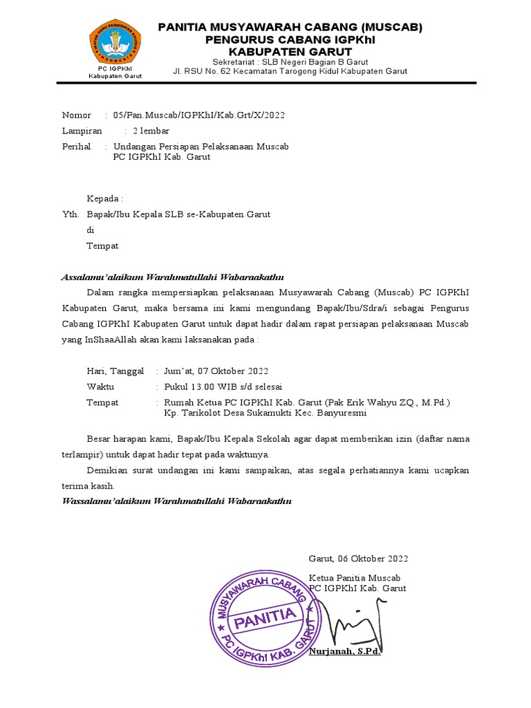 Surat Undangan Rapat Persiapan Muscab | PDF