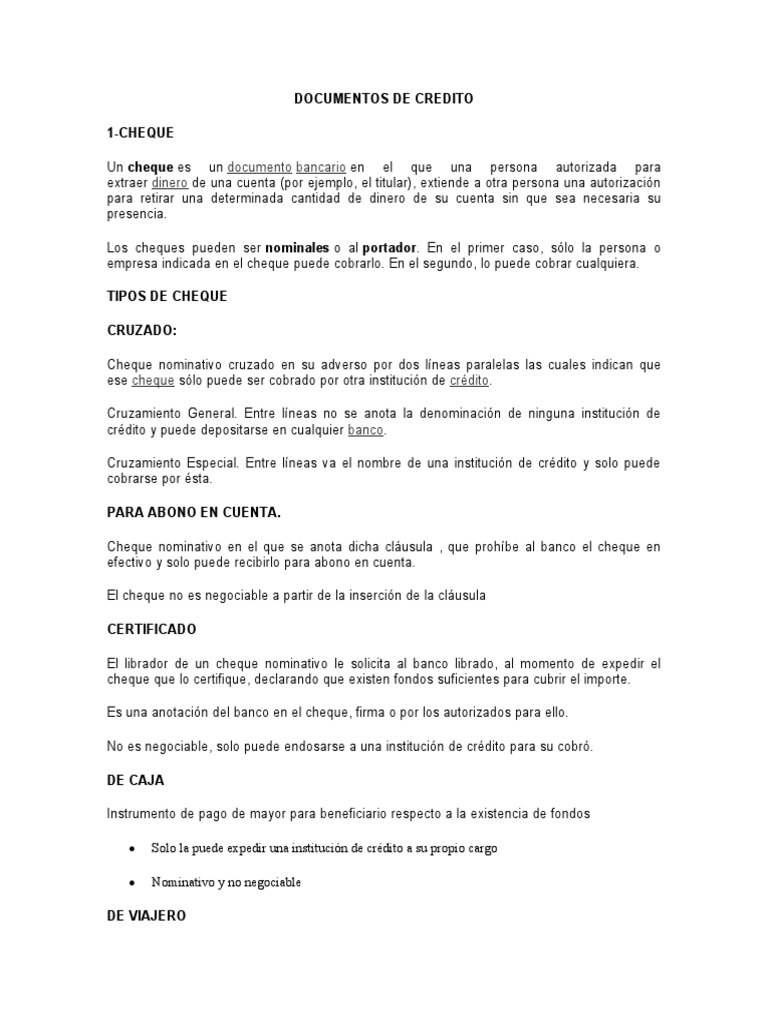 Documentos de Credito | PDF | Cheque | Pagaré