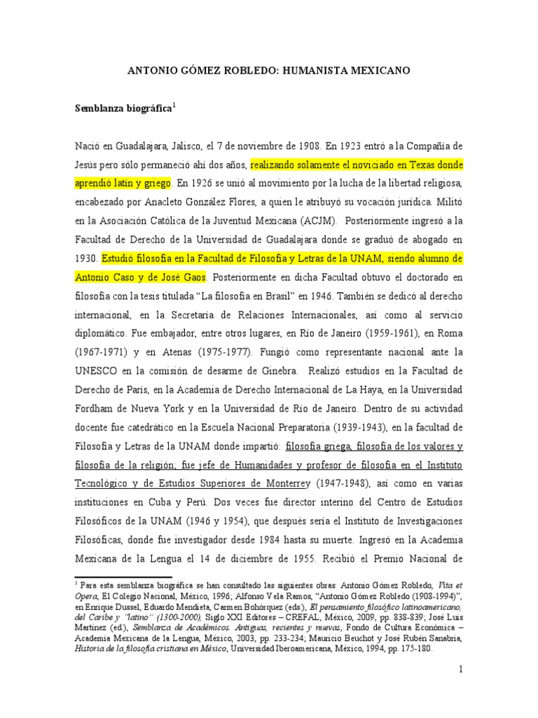 ANTONIO GÓMEZ ROBLEDO_HUMANISTA MEXICANO | PDF | México | Humanismo