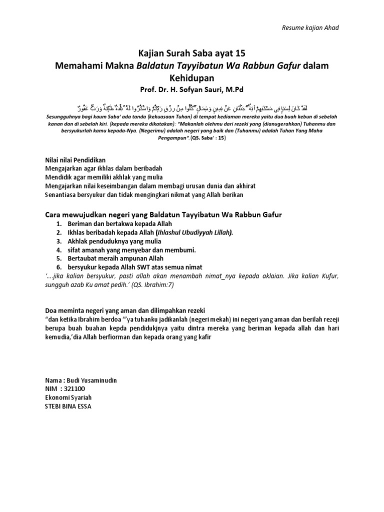 Kajian Surah Saba Ayat 15 - Budi | PDF