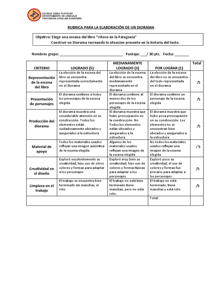 Rubrica Evaluación Diorama | PDF