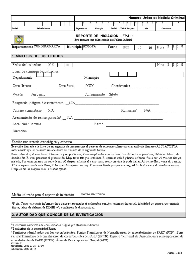 Formato REPORTE DE INICIO | PDF | Policía | Crímenes