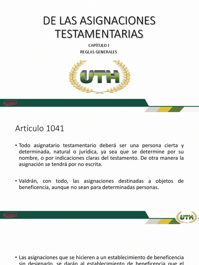 De Las Asignaciones Testamentarias | PDF | Voluntad y testamento | Herencia
