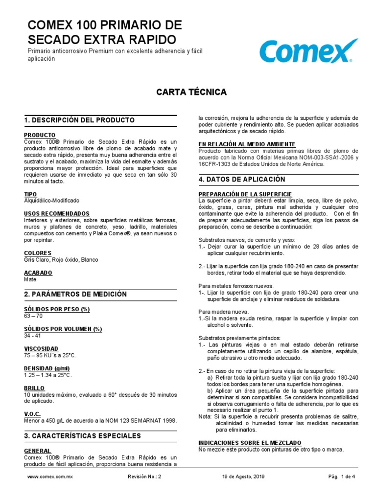 CT Comex 100 Primario Secado Extra Rapido | PDF | Pintar | Química
