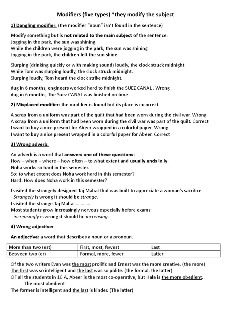Modifiers | PDF | Adjective | English Language