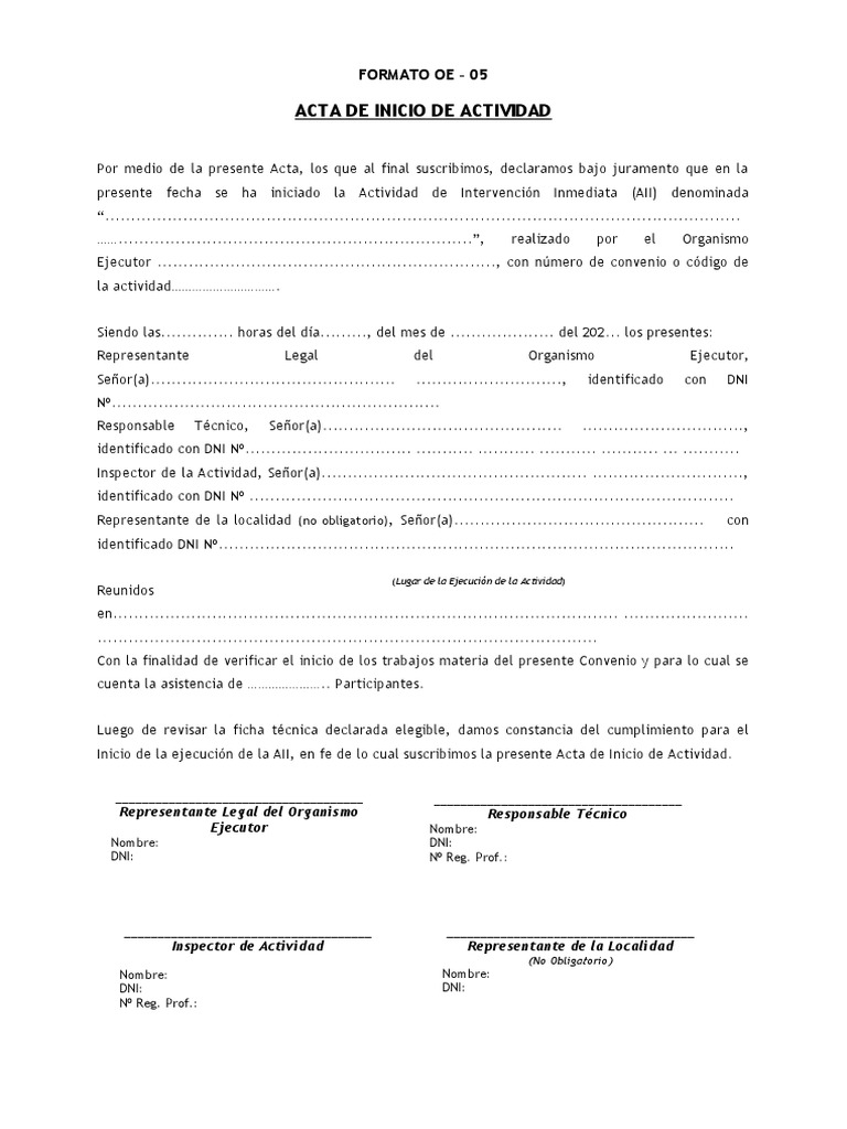 Formato OE-05 (Acta de Inicio) | PDF | Costa Rica | Control de acceso