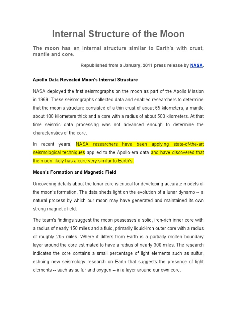 Internal Structure of The Moon | PDF | Planetary Core | Moon