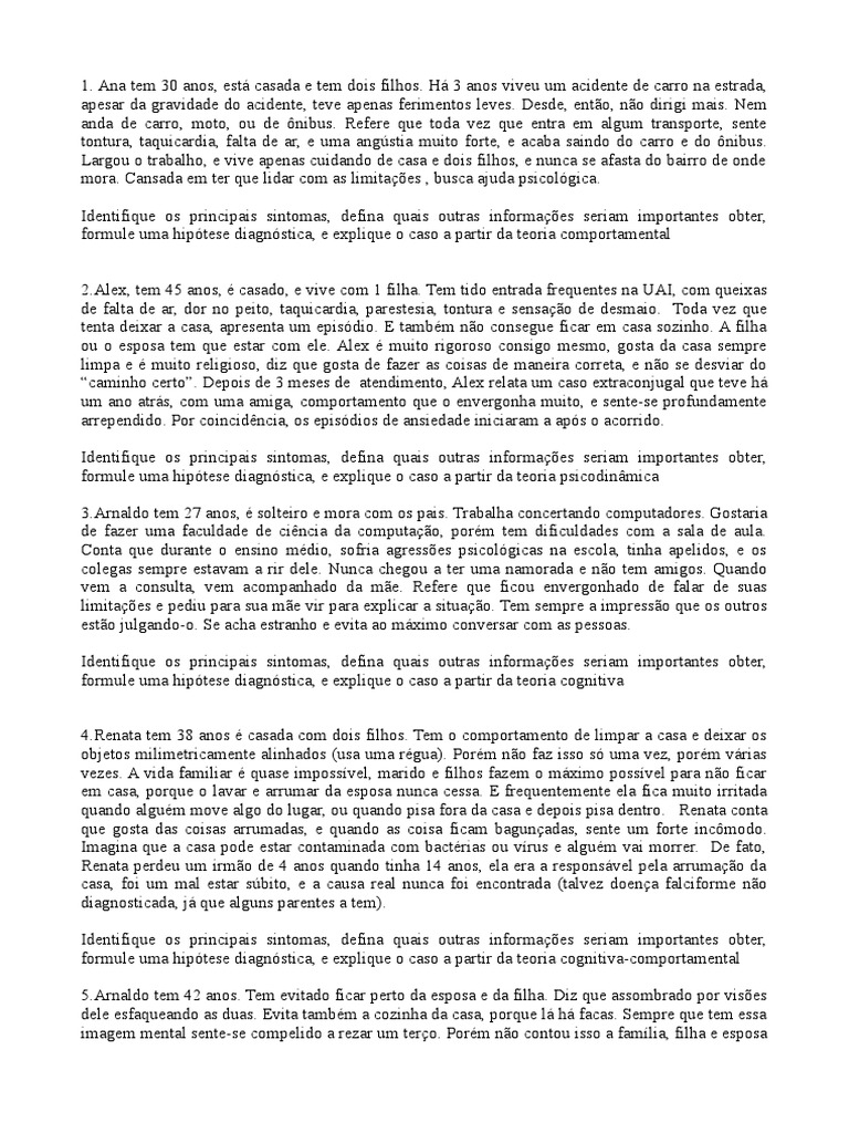 Estudo de Casos - Ts. de Ansiedade e TOC | PDF | Ansiedade | Psicologia