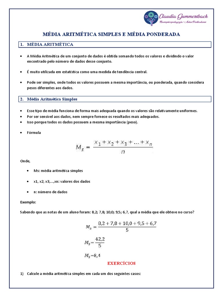 Média Aritmética | PDF | Média | Matemática