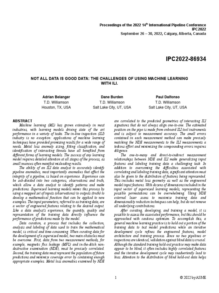 Ipc2022-86934 Not All Data Is Good Data The Challenges of Using Machine ...