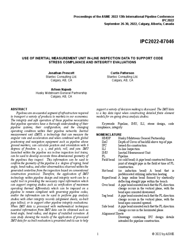 Ipc2022-87046 - Use of Inertial Measurement Unit In-Line Inspection ...