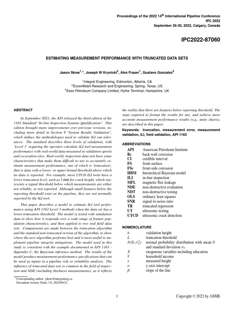 Ipc2022-87060 - Estimating Measurement Performance With Truncated Data ... Ipc2022-87060 - Estimating Measurement Performance With Truncated Data ...