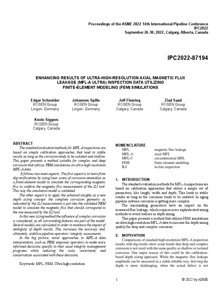 IPC2022 87194 Enhancing MFL A Ultra UtilizingFEM JSpille Final | PDF | Finite Element Method ...