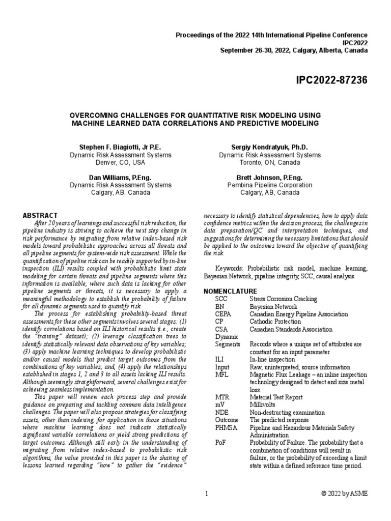 IPC2022-87236 - Overcoming Challenges Using Machine Learning | PDF | Machine Learning | Risk