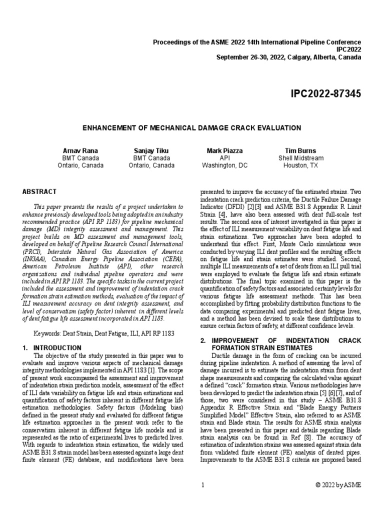 Ipc2022 - 87345 Enhancement of Mechanical Damage Crack Evaluation | PDF ...