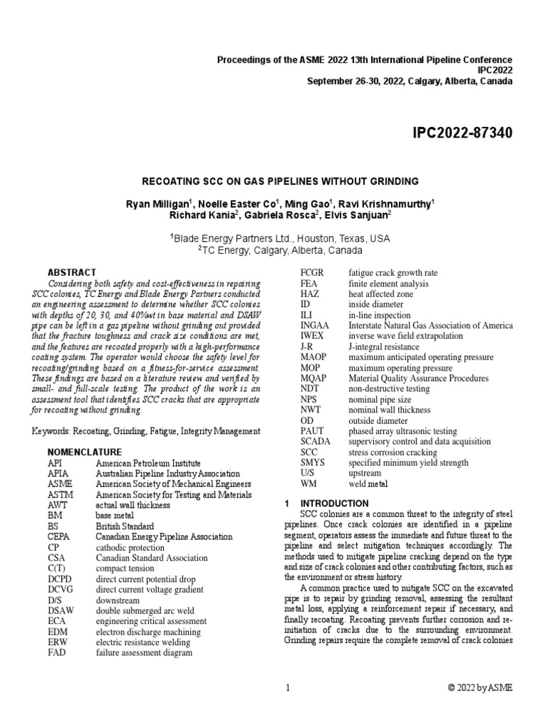 Ipc2022-87340 Recoating SCC On Gas Pipelines Without Grinding | PDF ...