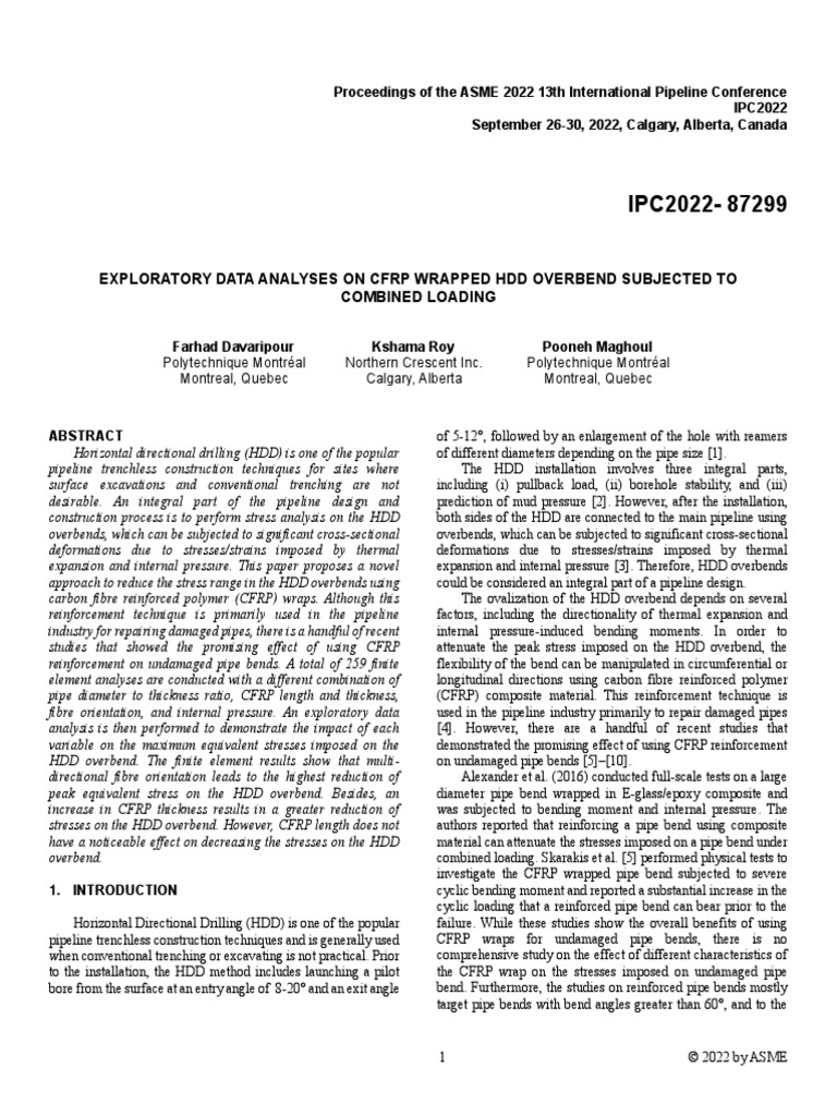 Ipc 2022-Exploratory Data Analyses On CFRP Wrapped HDD Overbend Subjected To | PDF