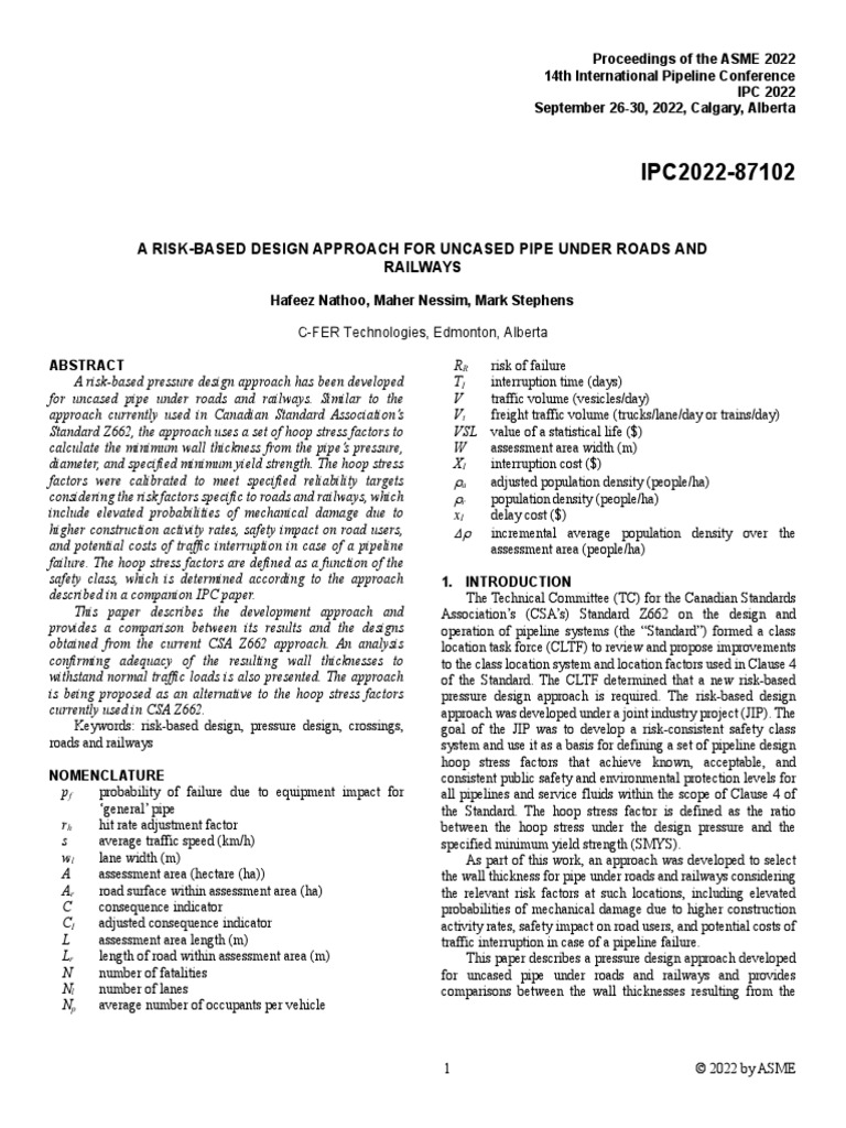 Ipc2022 - 87102 A Risk-Based Design Approach For Uncased Pipe Under ...