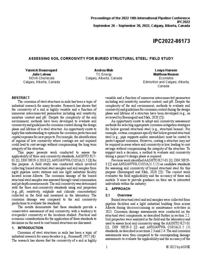 IPC2022-86173 - Assessing Soil Corrosivity of Buried Structural Steel ...