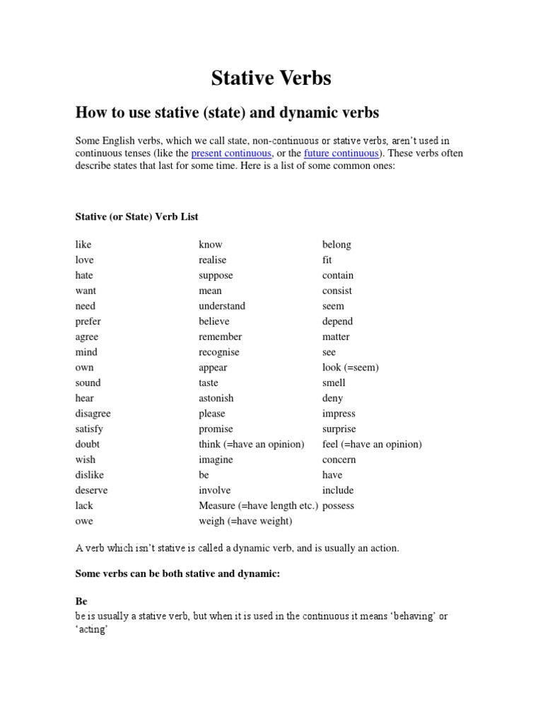 Stative Verbs | PDF | Linguistics | Grammar