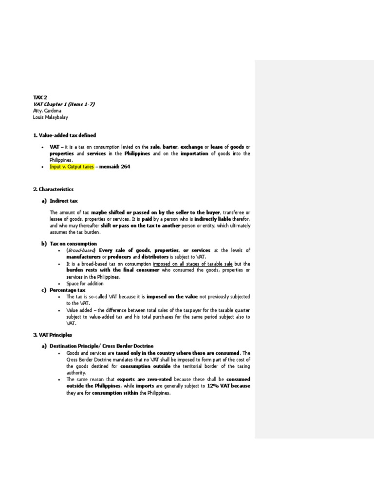Tax 2 Reviewer | PDF | Value Added Tax | Taxes