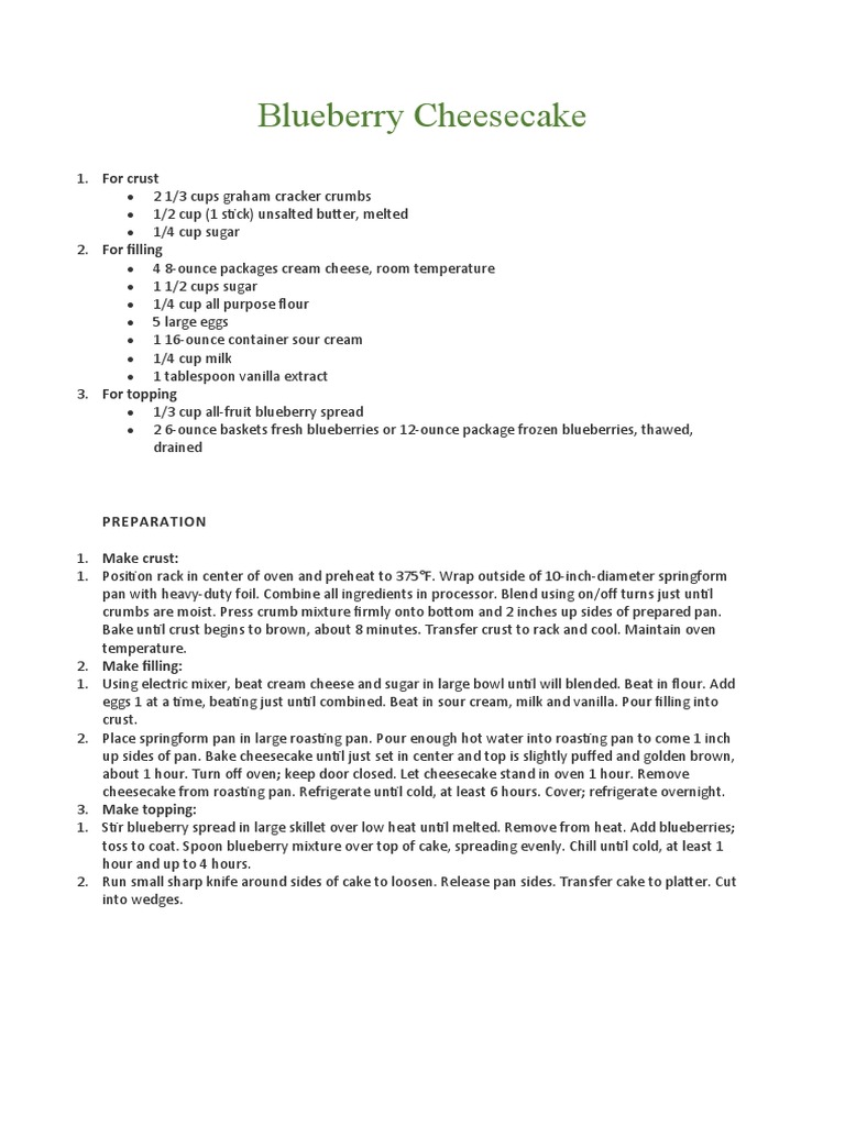 Blueberry Cheesecake Recipe | PDF