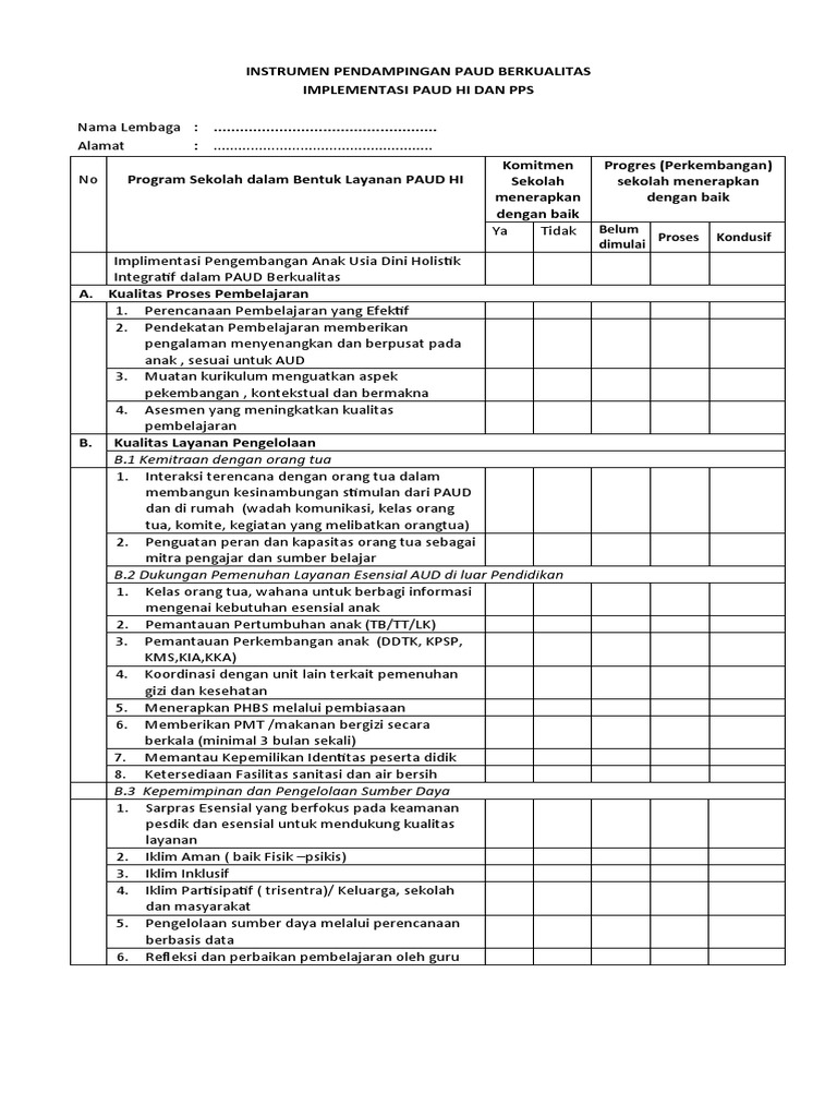 2022 Instrumen Pendampingan Paud Hi | PDF