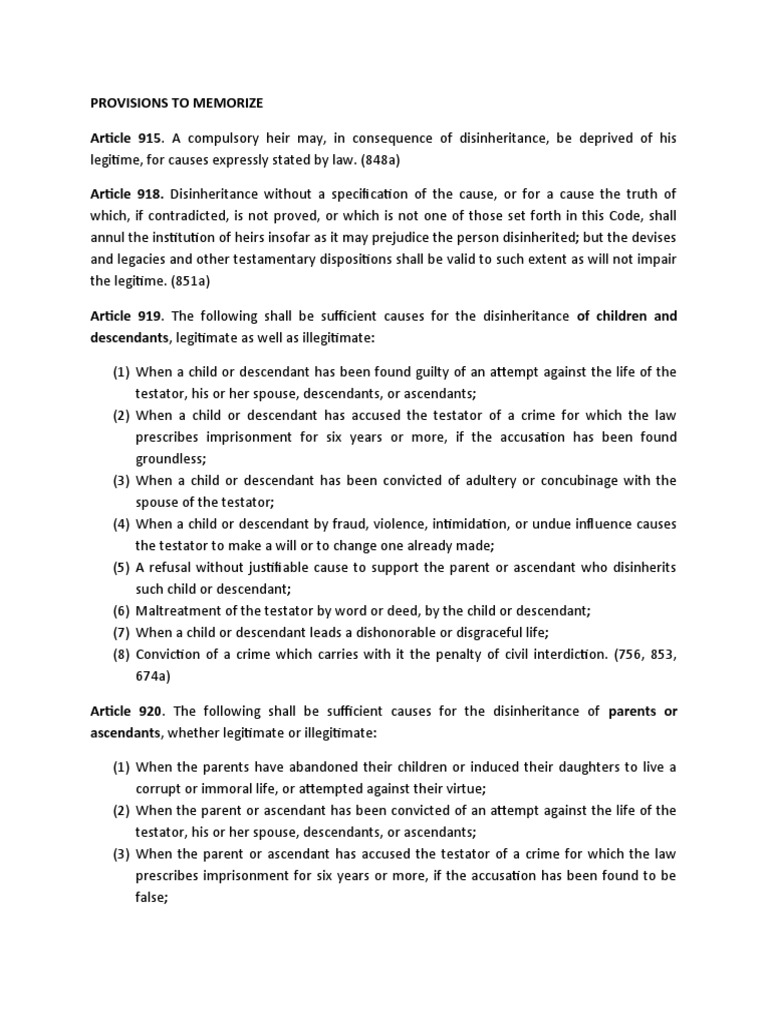 Notes - Disinheritance, Legacies, Devises | PDF